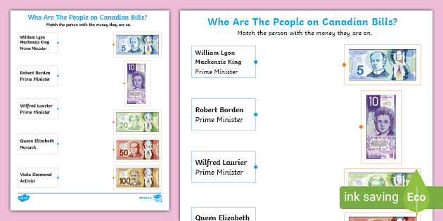 People on Canadian Banknotes Word and Picture Matching Worksheet ...