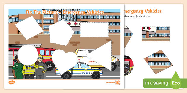 Emergency vehicle Cutting Skills Worksheet
