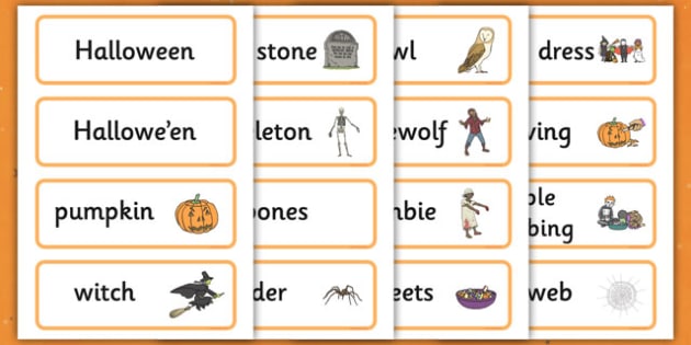 Halloween Word Cards - Halloween, pumpkin, word cards, cards, witch, bat