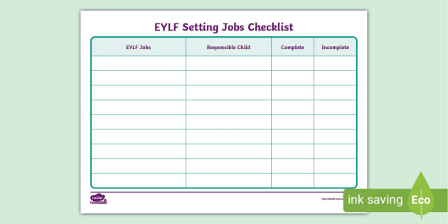EYLF Setting Jobs Checklist (teacher made)