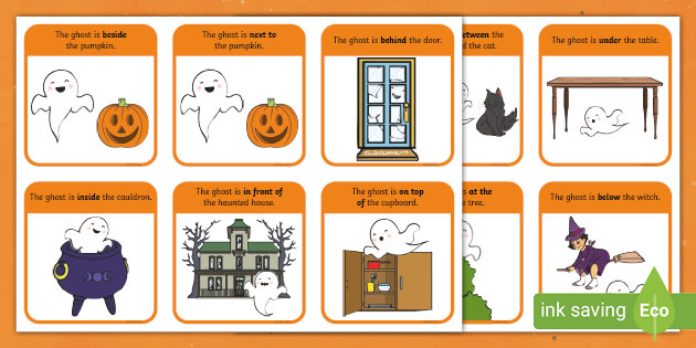 👉 Halloween Ghost Prepositions Positional Language Cards