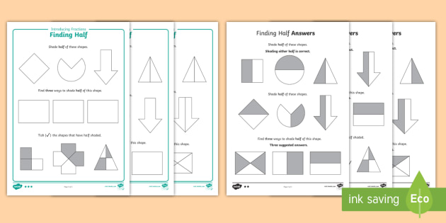 Introducing Fractions - Finding Half Differentiated Worksheet / Worksheet