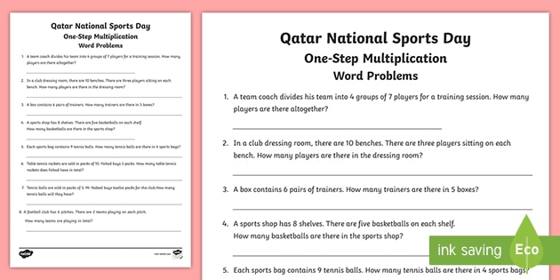 Qatar Sports Day One-Step Multiplication Word Problems