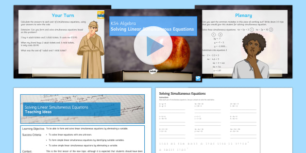 Solving Linear Simultaneous Equations Lesson Pack | Beyond
