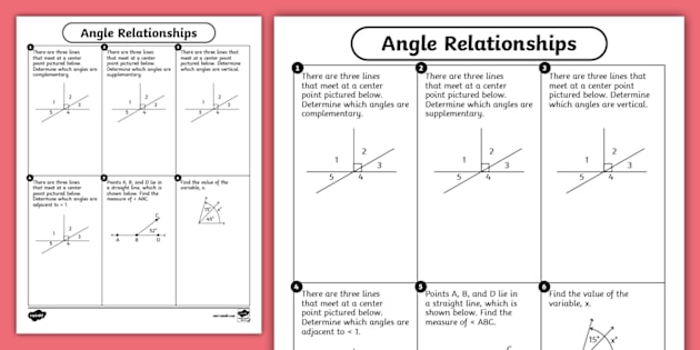 Line And Angle Relationships Worksheets Angle Relationships Task
