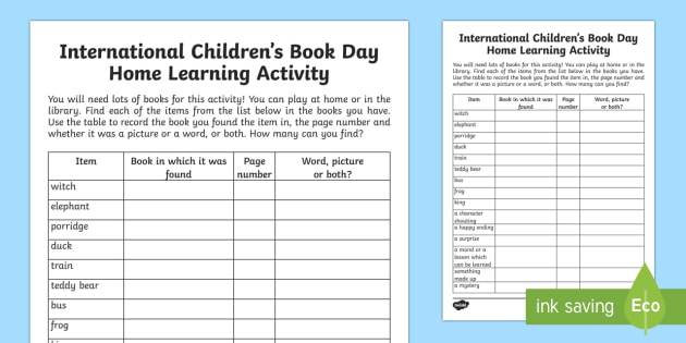 International Children's Book Day Home Learning Activity