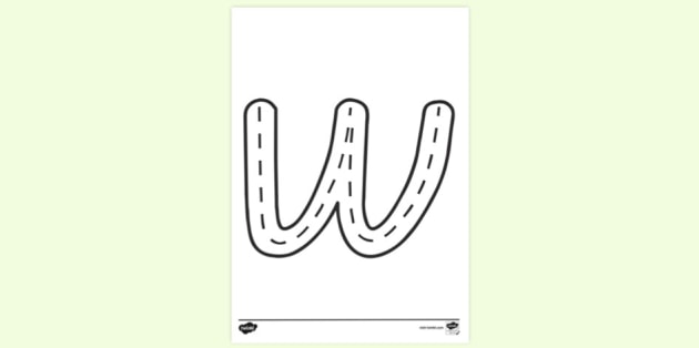 NZ Lowercase W Road Lettering Colouring | Colouring Sheets