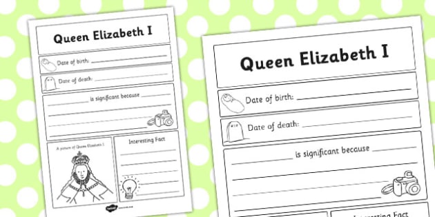 Elizabeth I Significant Individual Writing Frame - writing frame