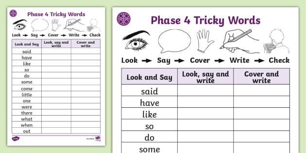 Middle East Phase 4 Tricky Words Writing Practice Worksheet