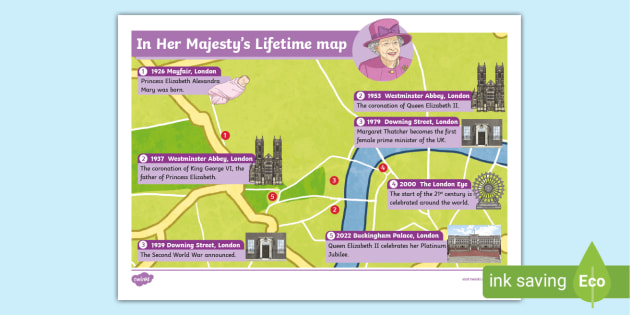 Events In Her Majesty's Lifetime Map (teacher made)