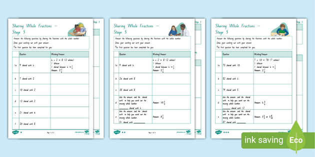 Sharing Whole Fractions - Stage 5 Differentiated Questions