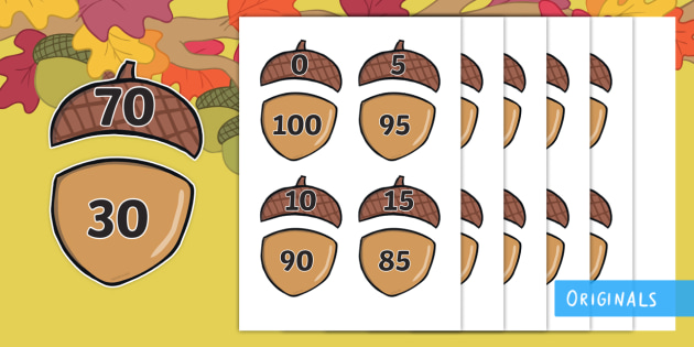 Little Acorns Number Bonds to 100 Cut-Outs (teacher made)
