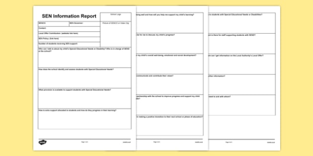 SEN Information Report Question and Answer Planning Frame Secondary