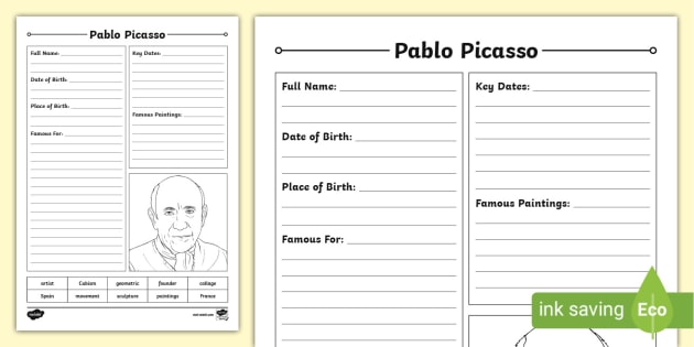 Pablo Picasso Fact File Writing Template (Teacher-Made)