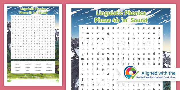 NI Linguistic Phonics Phase 4b 'm' Sound Word Search