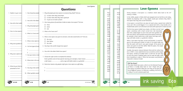 Love-Spoon Differentiated Reading Comprehension Activity
