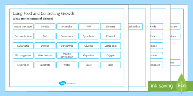 OCR 21st Century Biology Using Food and Controlling Growth Word Mat