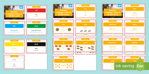 Rotuman Language, Colour and Number Cards (teacher made)