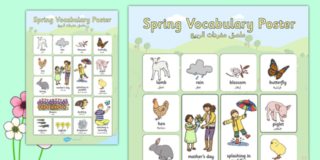 Spring Vocabulary Poster Arabic Translation (teacher made)