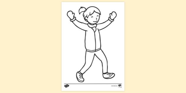 FREE! - Girl Running in Autumn Clothes Colouring | Colouring Sheets