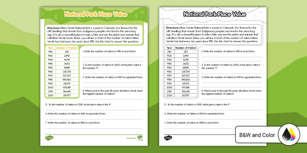 National Parks Math Activity | Place Value | Twinkl USA