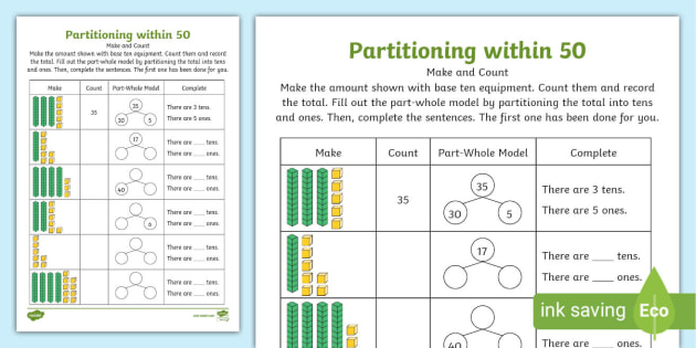 👉 Partitioning within 50 Activity Sheet - Twinkl - KS1 - Maths
