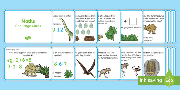 Dinosaur Themed KS1 Maths Challenge Cards (teacher made)
