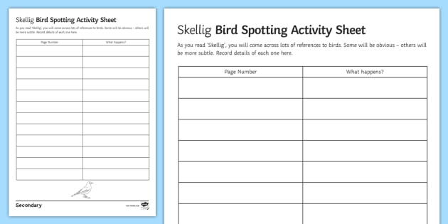 Skellig Bird Spotting Worksheet (teacher made)