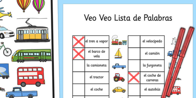 Veo Veo Lista de Palabras Transport Themed I Spy With My Little Eye ...