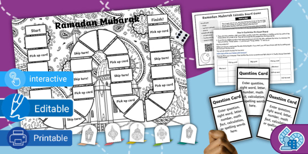 Ramadan Mubarak Editable Board Game - Ramadan Colouring
