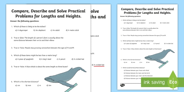 Compare, Solve and Describe Practical Problems for Length and