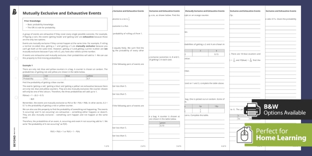 👉 Mutually Exclusive and Exhaustive Events KS4 Worksheet