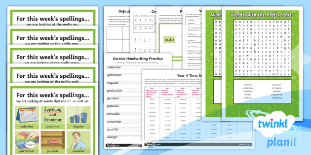 PlanIt Year 4 Term 3A Bumper Spelling Pack - Spellings Year 4