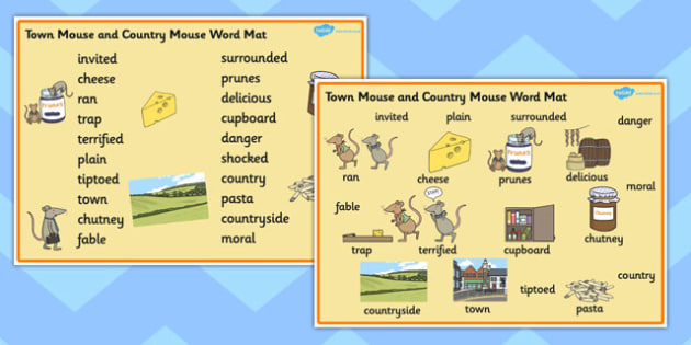 The Town Mouse and the Country Mouse Word Mat (teacher made)