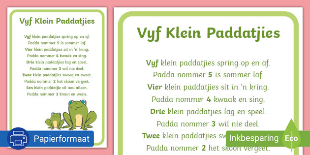Telrympies: Vyf Klein Paddatjies (Teacher-Made)