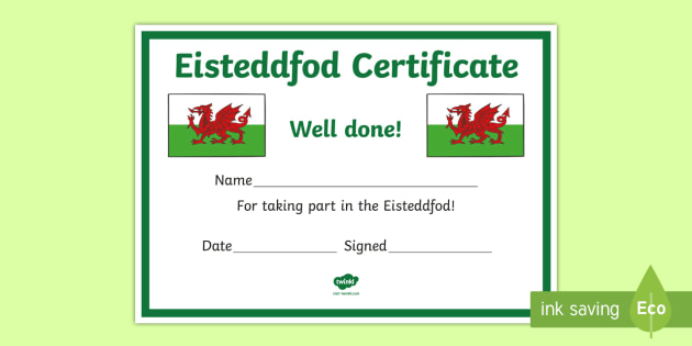 Eisteddfod Certificate (teacher made)