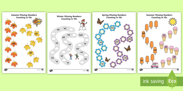 Seasons Path Missing Numbers Counting in 10s Activity Pack