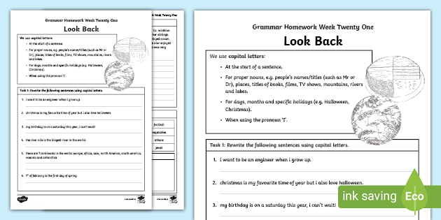 Grammar Homework Week Twenty-One (teacher made)