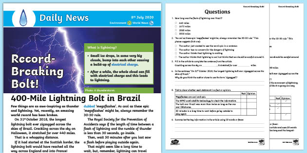 Record-Breaking Lightning Bolt Daily News Story (ages 7-9)