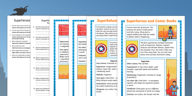 Comic book superheroes differentiated reading comprehension activity