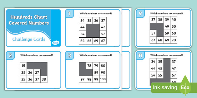 Hundreds Chart Covered Numbers Challenge Cards