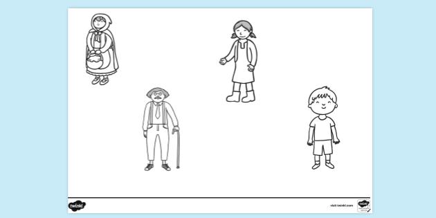 Little People Colouring Page Sheets Drawing Outline