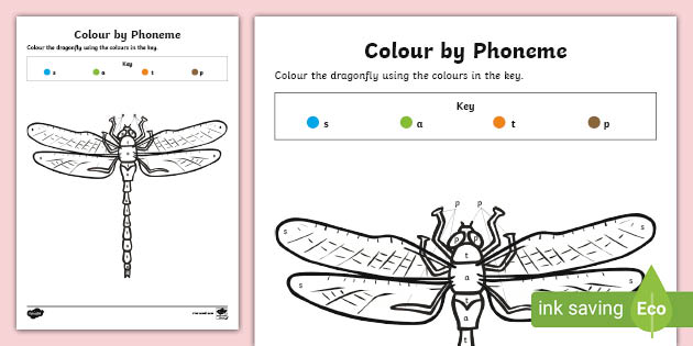 Colour by Phoneme Dragonfly Phase 2 s-a-t-p (teacher made)