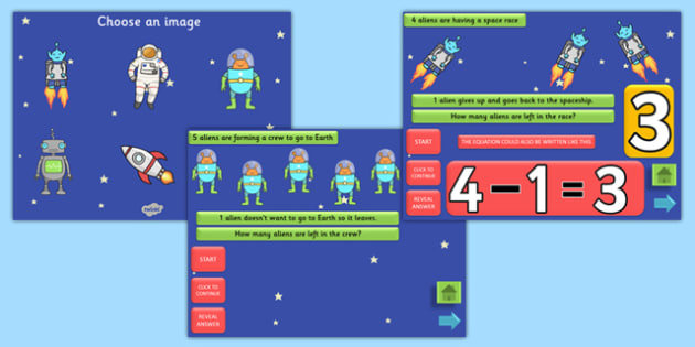 Space Themed Subtraction PowerPoint (teacher made)