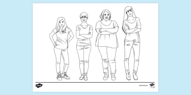 FREE! - Four Girls Different Heights Colouring | Colouring Sheets