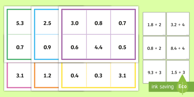 Dividing Decimal Numbers Bingo