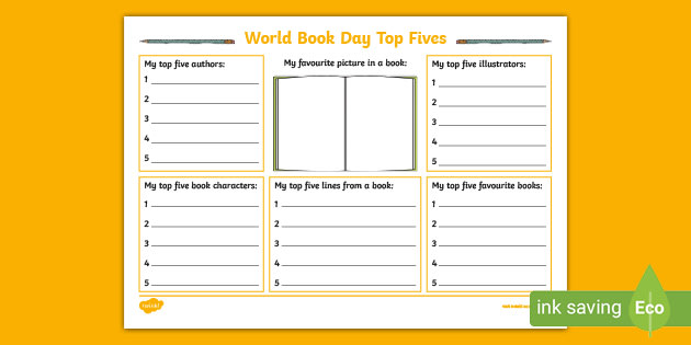 World Book Day Top 5s Activity (teacher made)