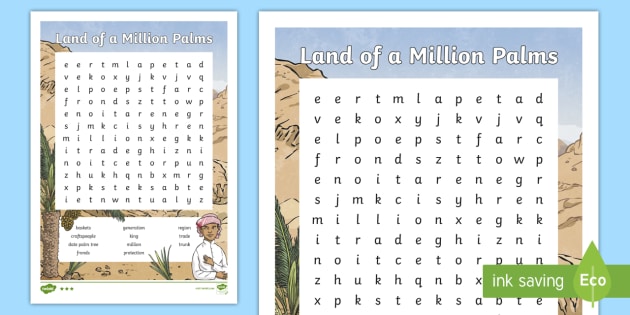 Land of a Million Palms Word Search (teacher made)