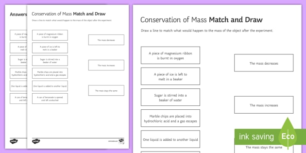 Conservation of Mass Match and Draw (teacher made)