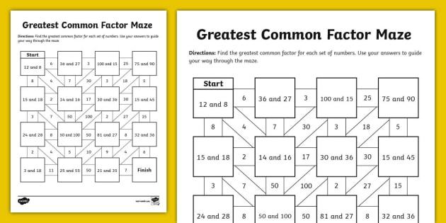Greatest Common Factor Worksheet With Answer Key GCF Greatest Common